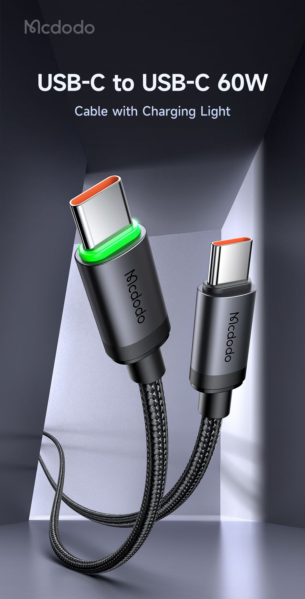 MCDODO CA-441 1 Meter PD Type-C to Type-C 60W Cable with Charging Light ...