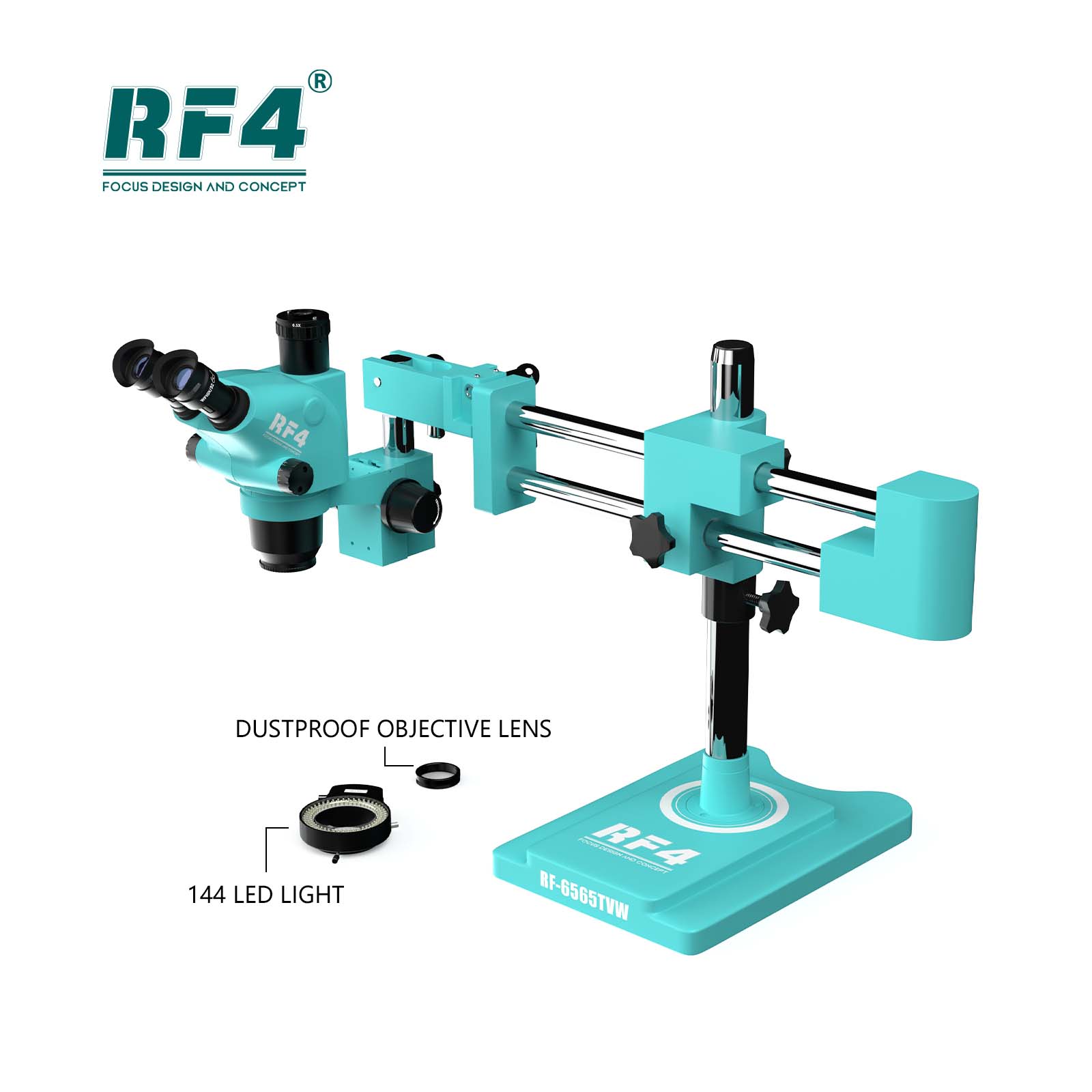 RF4 RF-6565TVW Trinocular Stereo Microscope with STL2 Stand 6.5-65X ...